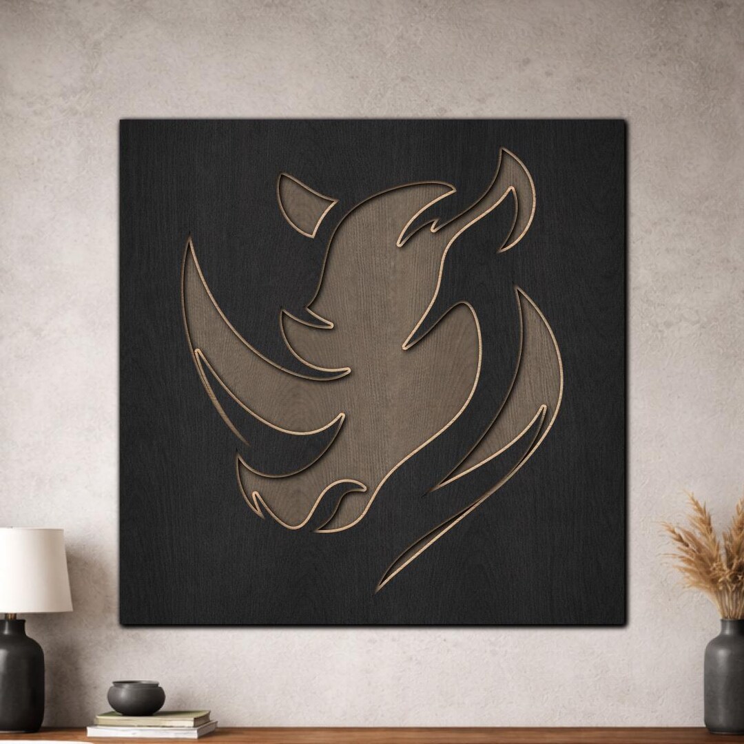 3D Layered Rhino SVG PDF DXF – 3 Layer Animal Design for Laser Cutting ...