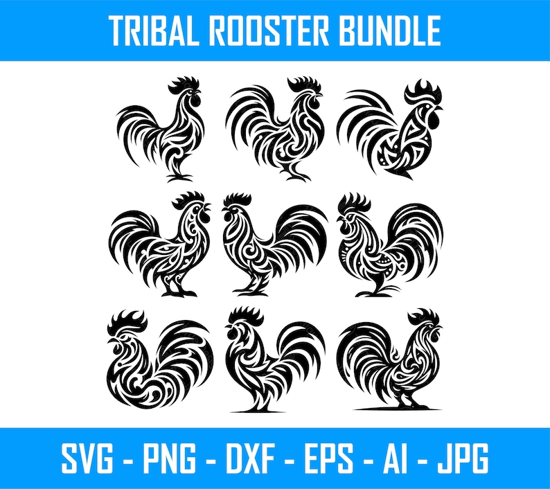 Tribal Rooster SVG Bundle, Vector Cut File for Cricut, Farm Animal ...