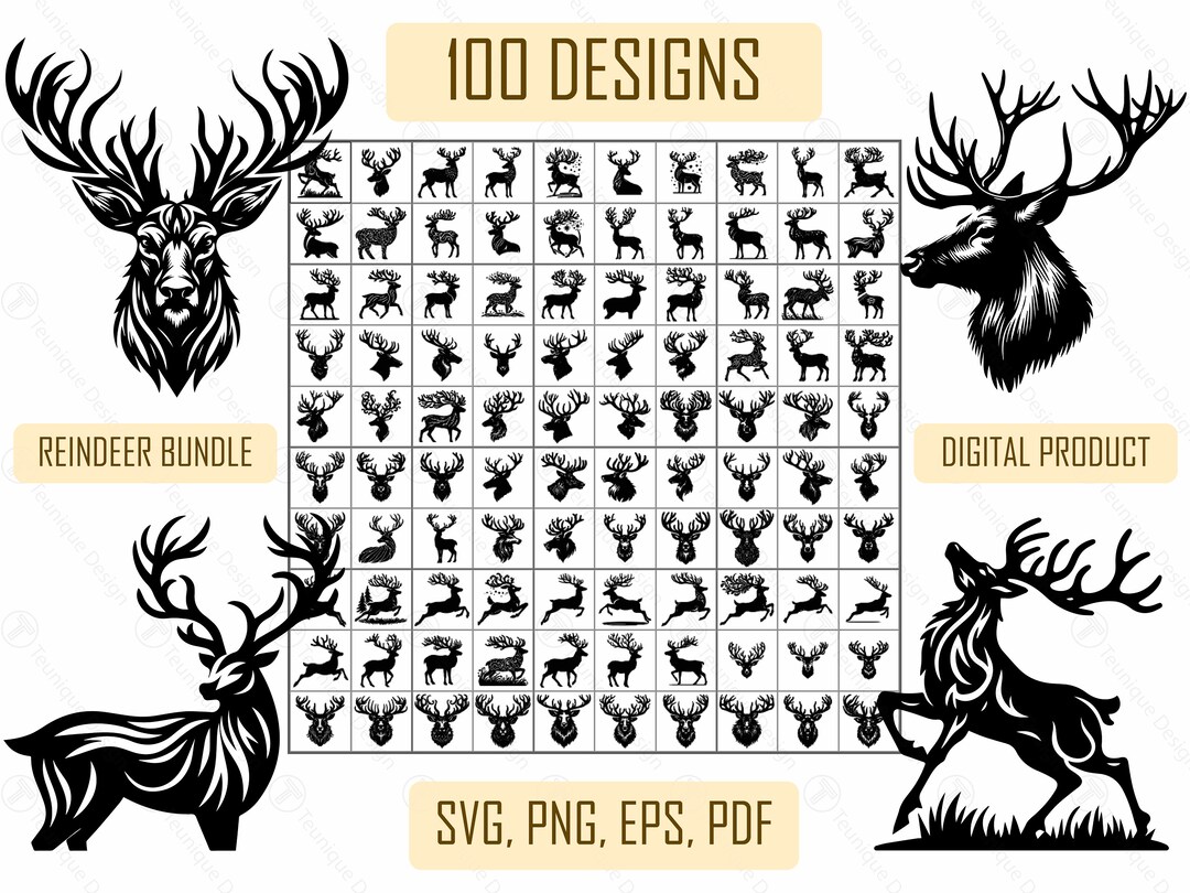 Reindeer SVG Bundle 1, Christmas Reindeer Svg Png Bundle, Reindeer Cut ...