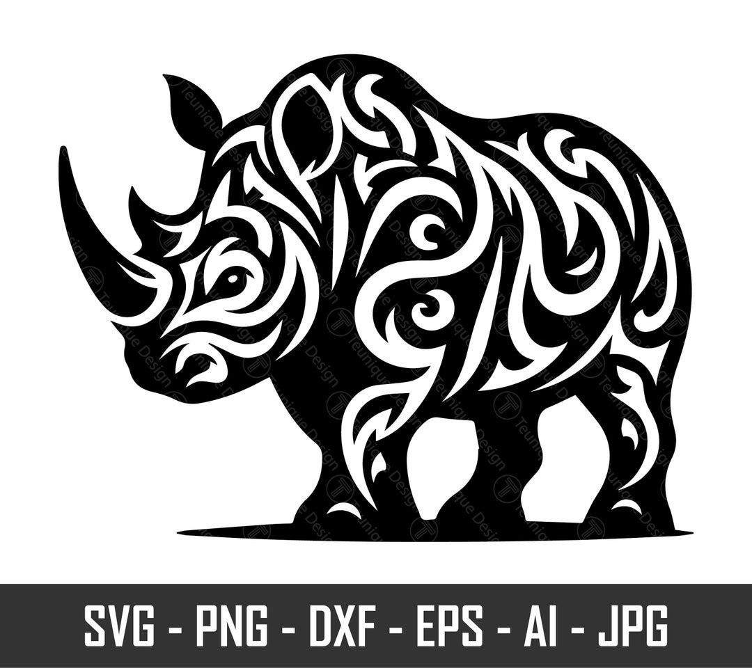 Rhino SVG Rhinoceros SVG, Tribal Art Silhouette, Cut Files for Cricut ...