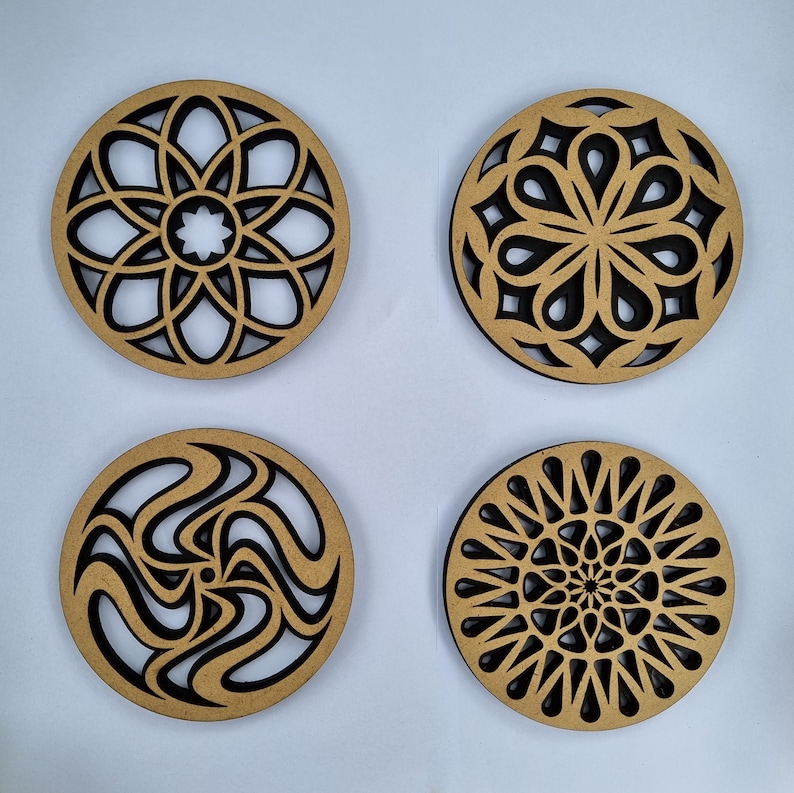 Coasters Laser Cut Files - Set of 4 Mandala Design Coasters DXF PDF SVG ...