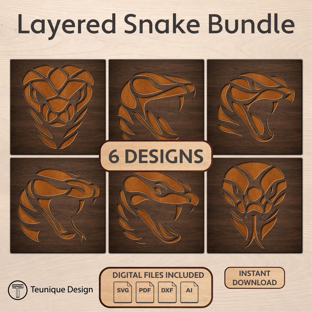 Snake Bundle SVG – 8 Layered Snake Designs for Laser Cutting, Cricut ...