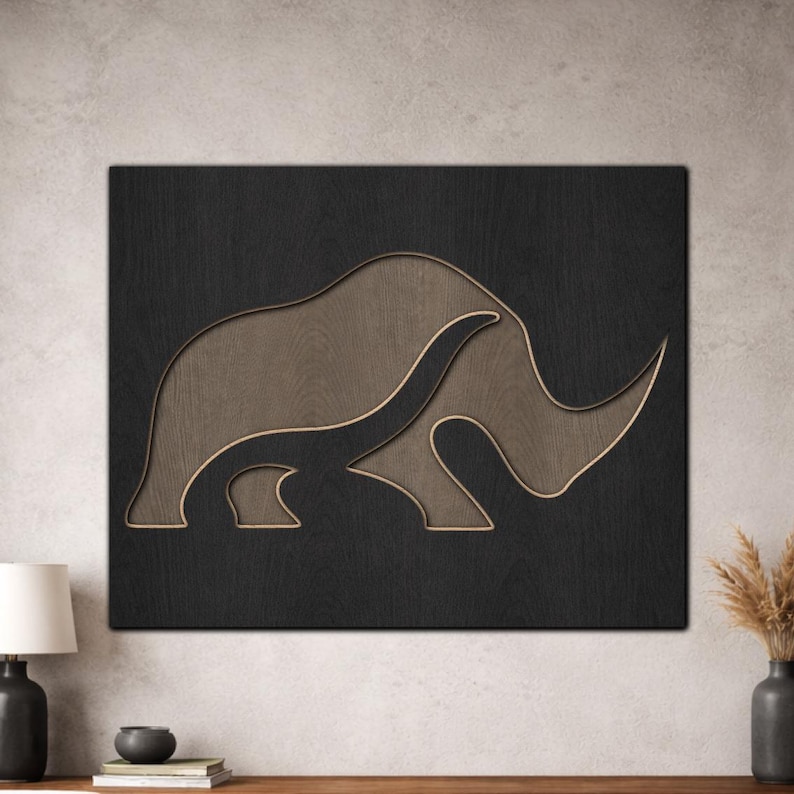 3D Layered Rhino SVG PDF DXF – 3 Layer Animal Design for Laser Cutting ...