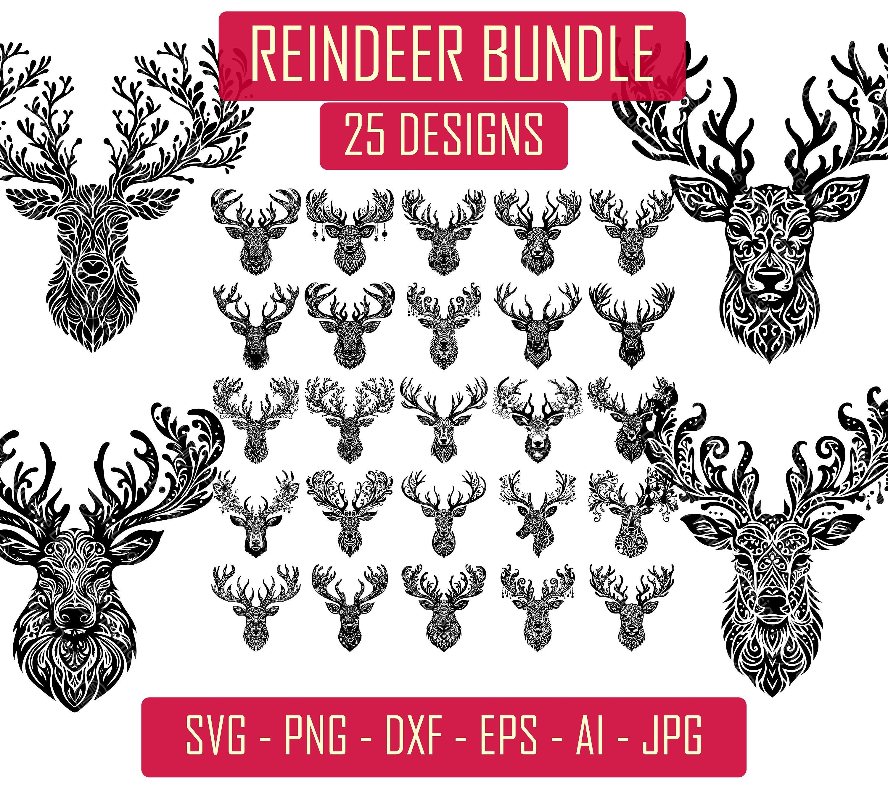 Reindeer SVG Bundle 2, Reindeer PNG Bundle, Christmas Reindeer Cricut ...