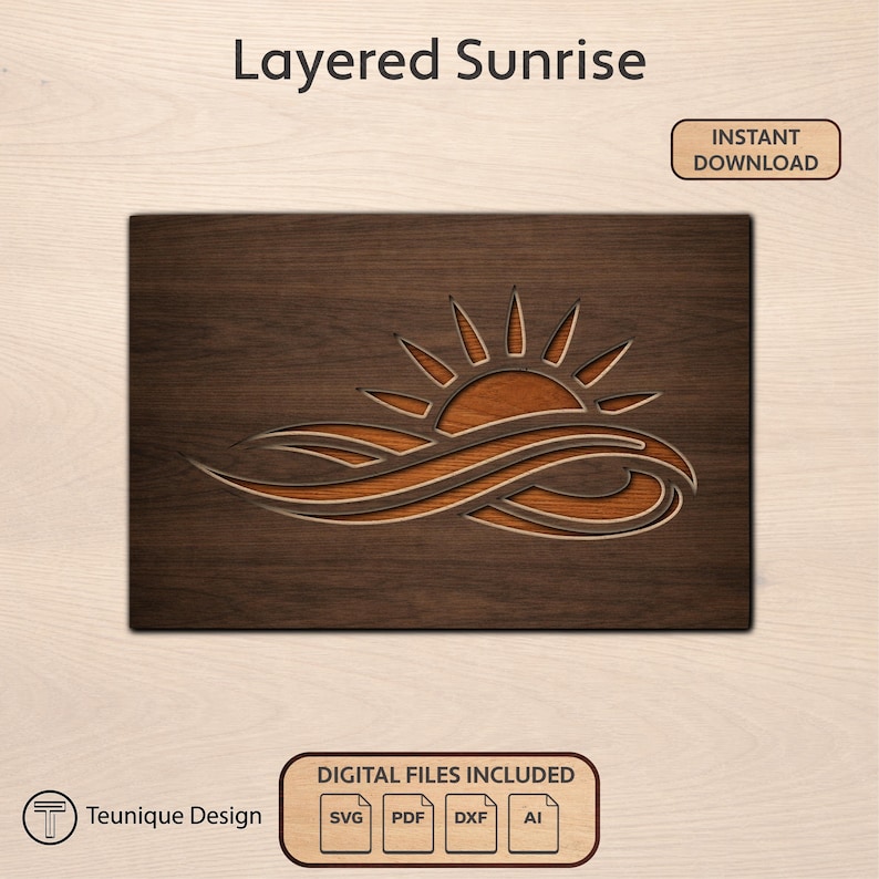 Layered Wall Art Sunrise Laser Cut File, Multilayer SVG Vector Drawing ...