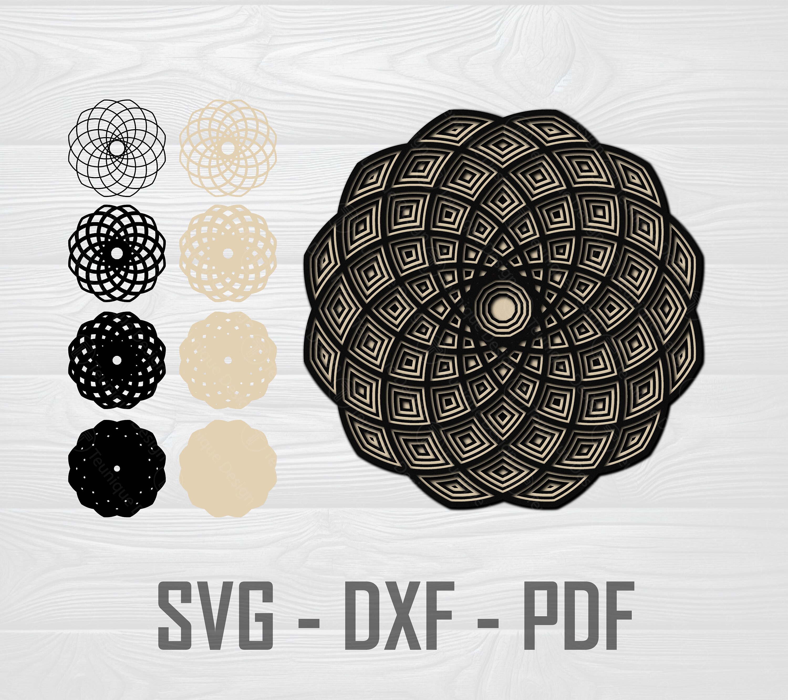 Layered Torus Wall Art Laser Cut File, Multilayer SVG Vector Drawing, 8 ...