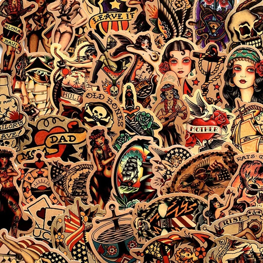 10/30/50pcs Retro Old School Tattoo Style Stickers DIY Skateboard Car ...
