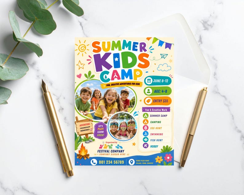 Editable Kids Summer Camp Flyer Template, Printable Activity Poster (8 ...