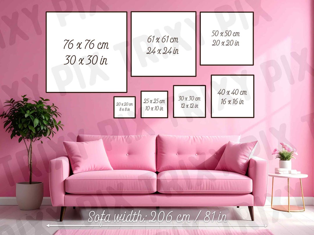 Wall Art Frame Size Guide Mockup – Square Frame Display Template (JPEG ...