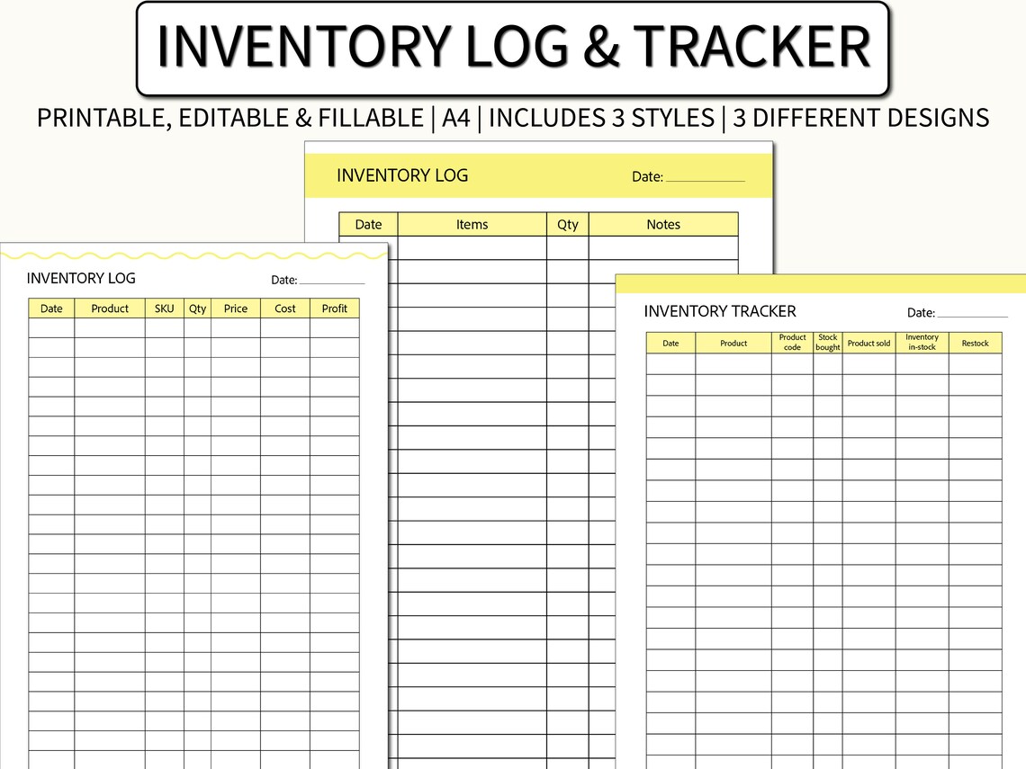 Editable Inventory Tracker - Printable & Fillable | A4 | Inventory ...