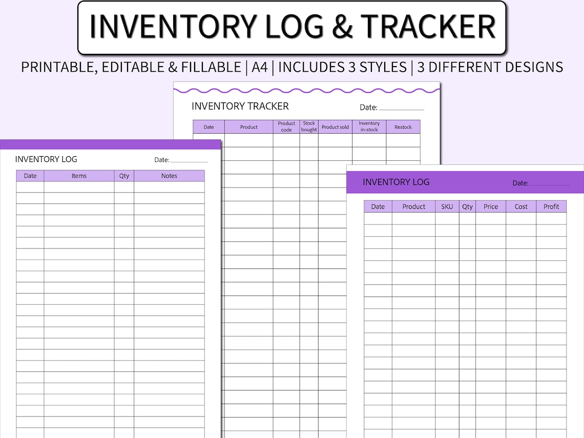 Editable Inventory Tracker - Printable & Fillable | A4 | Template ...
