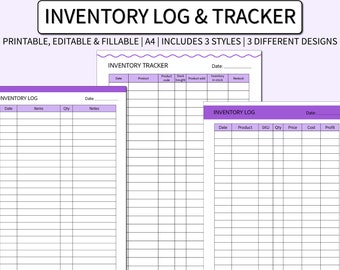 Editable Inventory Tracker - Printable & Fillable | A4 | Inventory ...