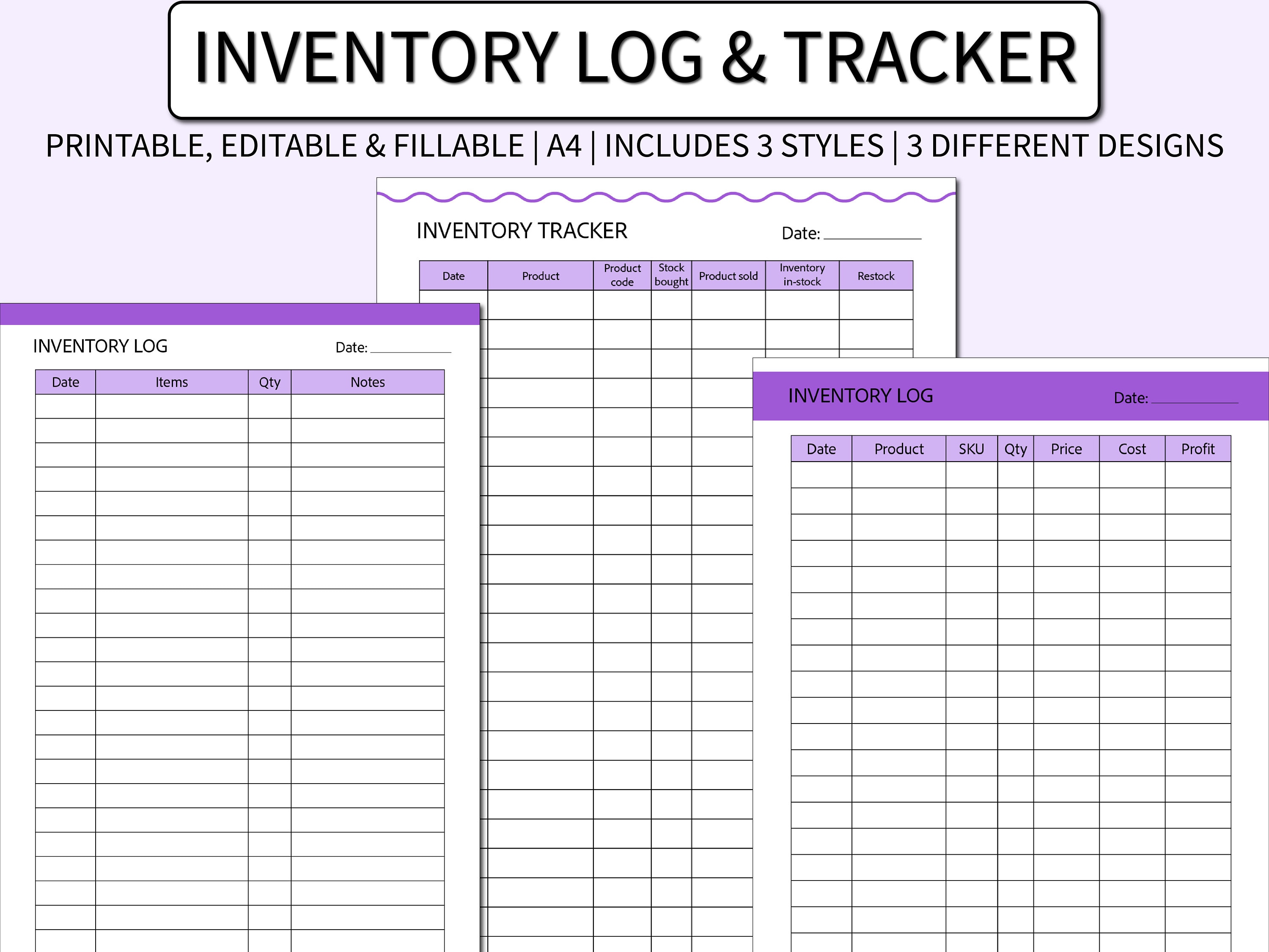 Editable Inventory Tracker - Printable & Fillable | A4 | Template ...