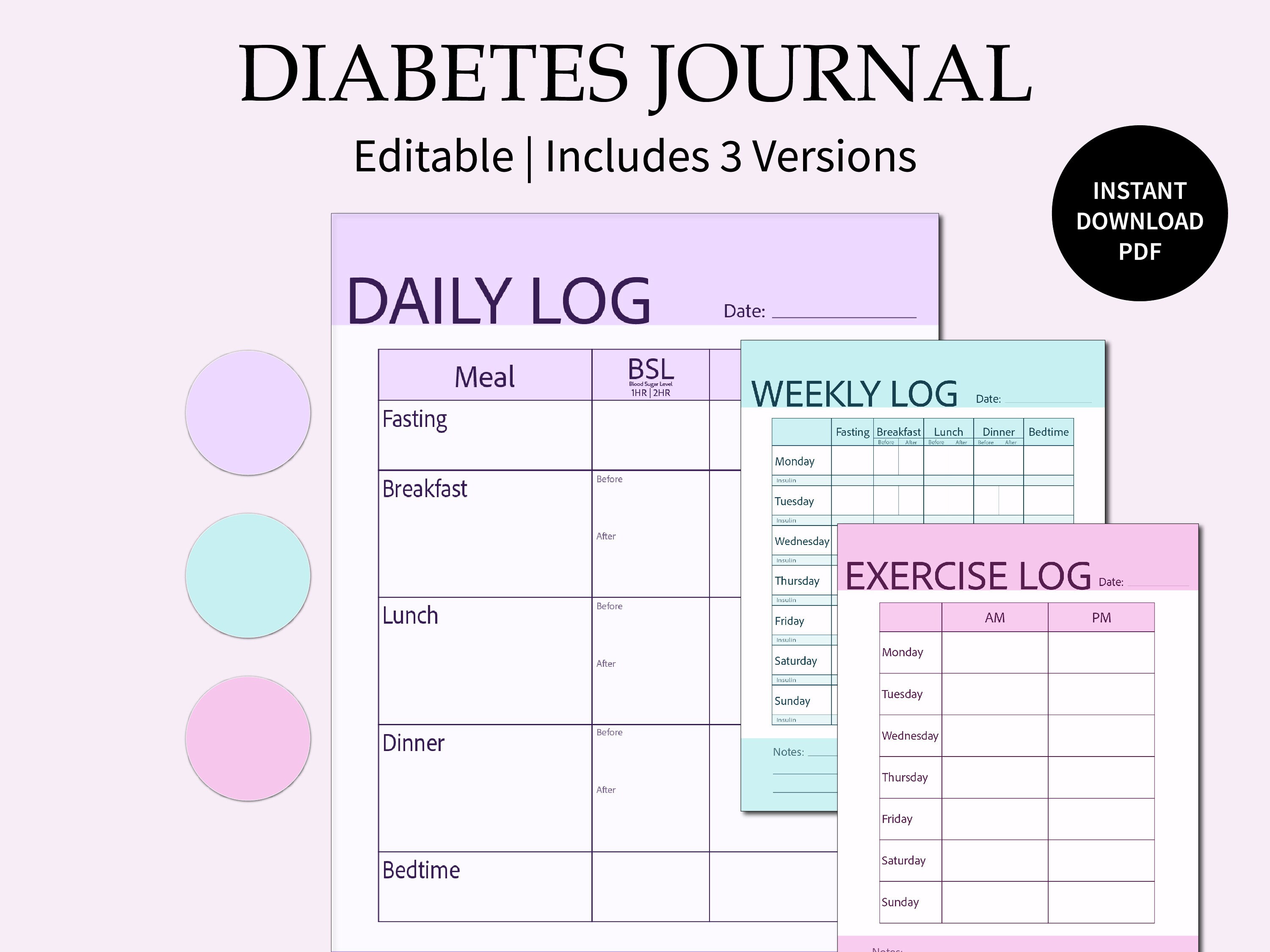 Diabetes Journal | Printable | US Letter/a4 Size | Blood Sugar Tracker ...