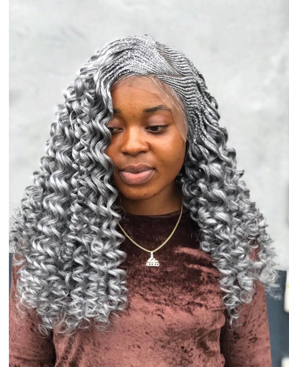 Gray Braided Curly Cornrow Wig - Etsy