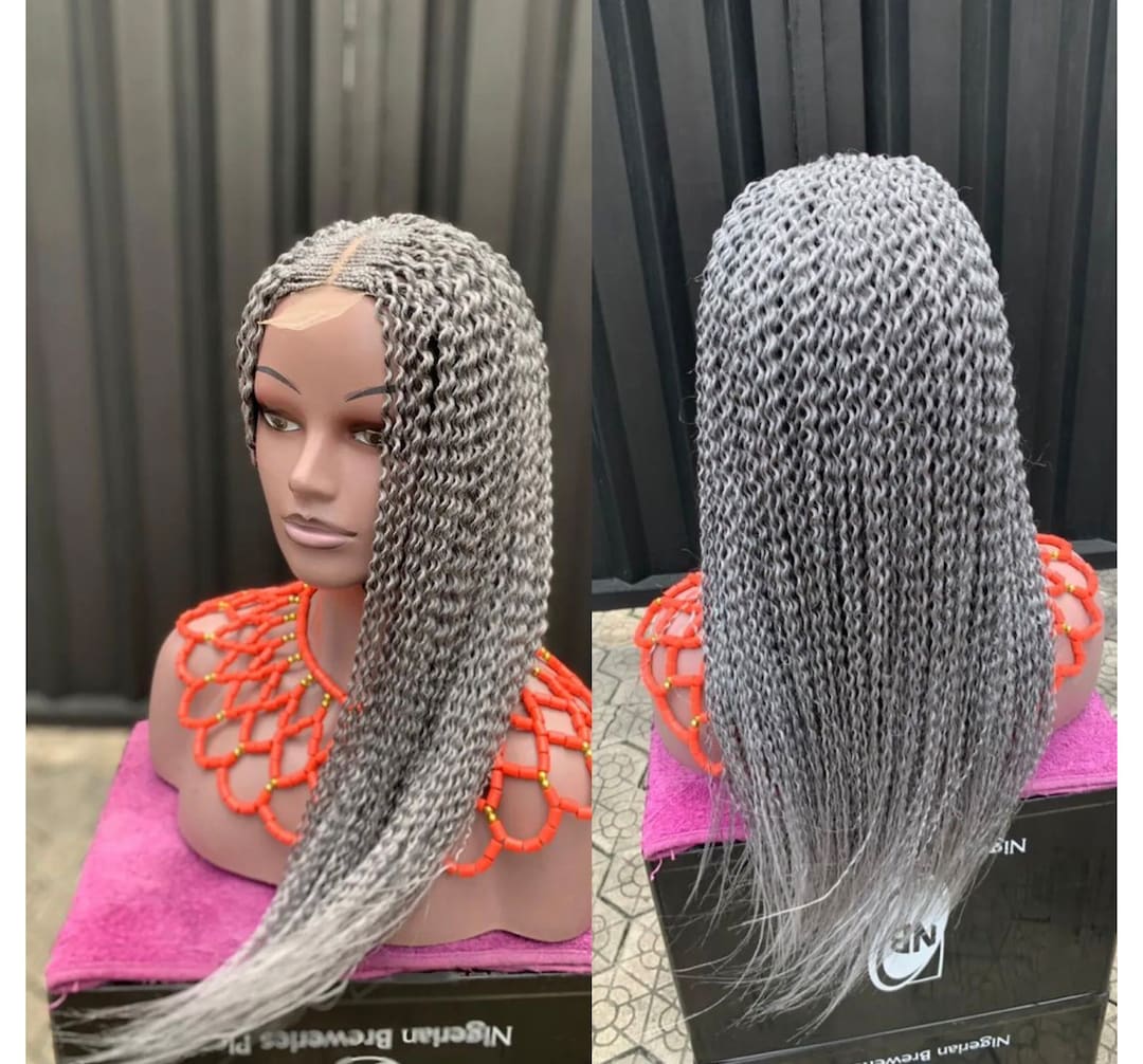 Gray Braided Long Curly Wig - Etsy