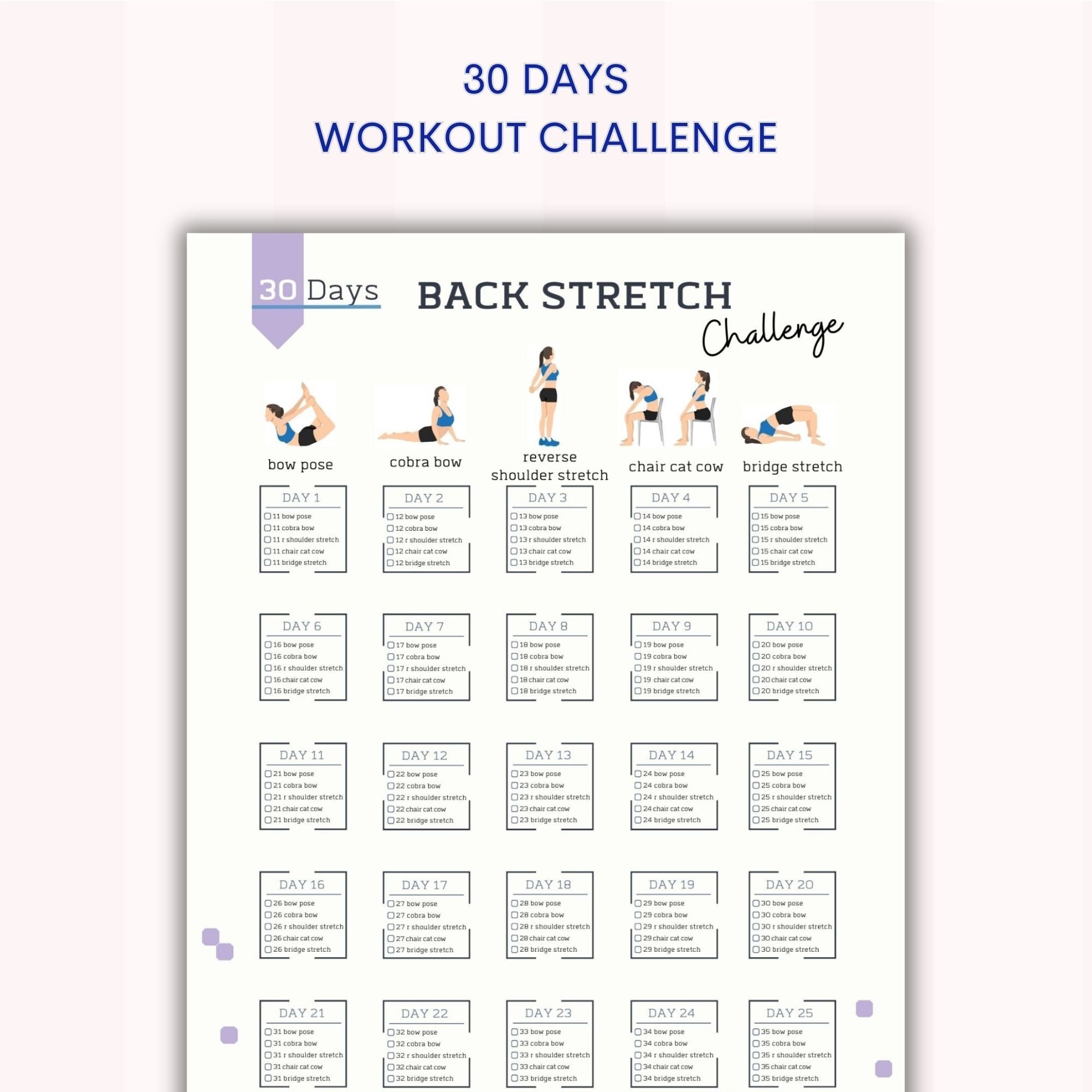 30 Day Back Stretch Challenge Digital Workout Guide back Beauty Lower ...