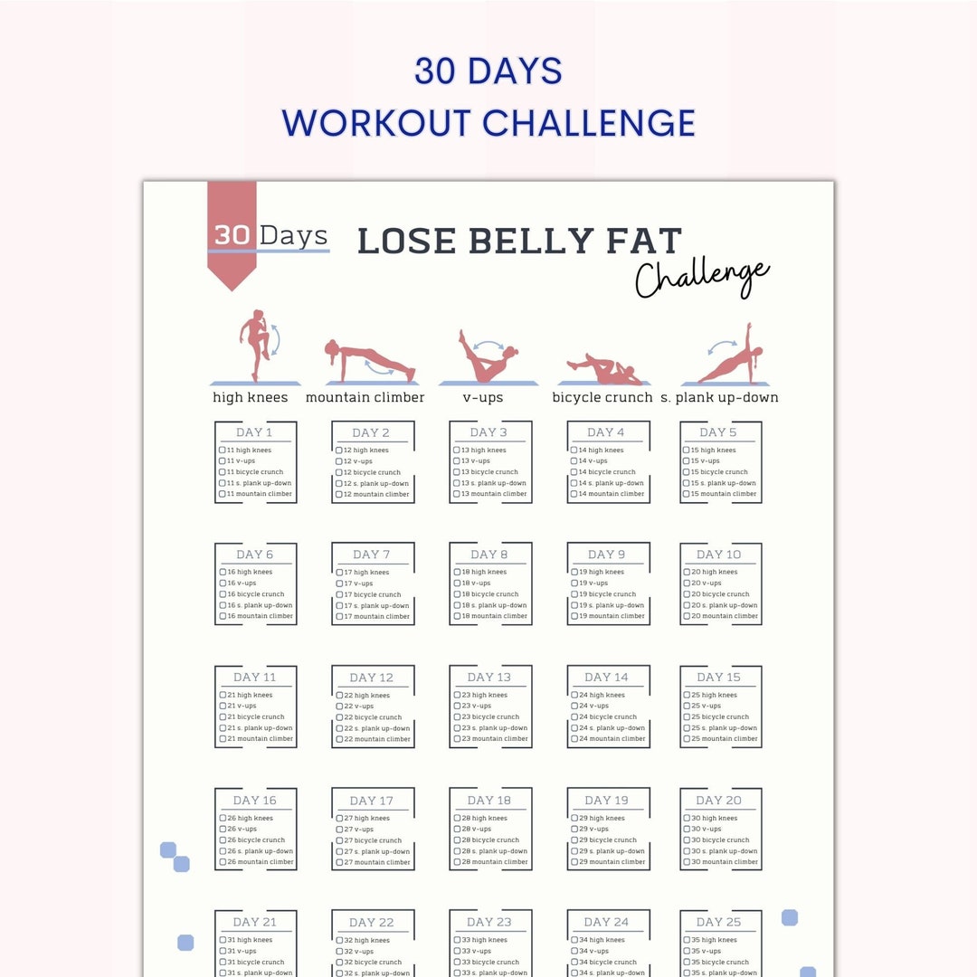 30 Day Lose Belly Fat Challenge House Workout Bodybuilding Tracker ...