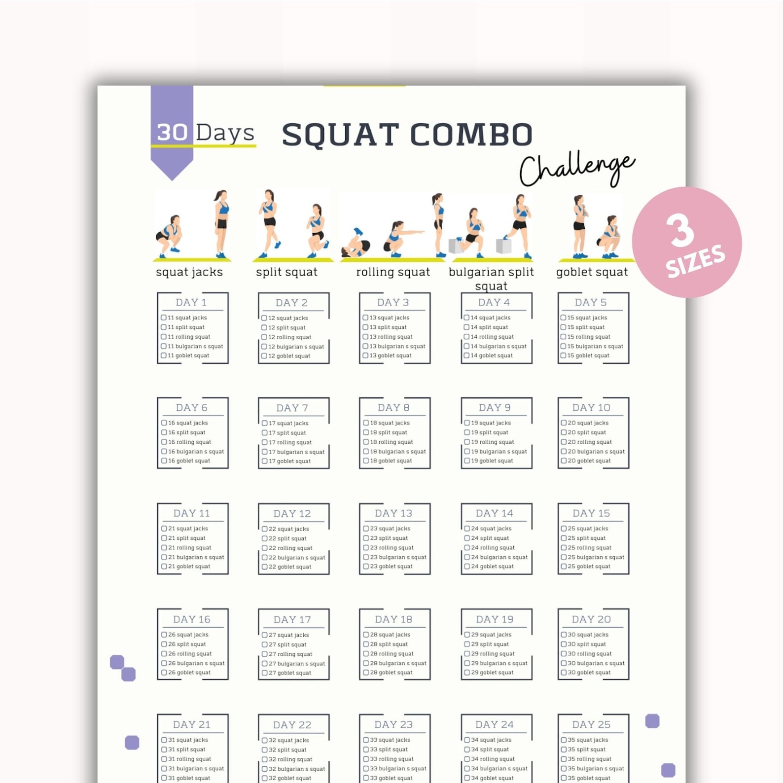 30 Day Squat Combo Challenge | Home Workout | Strengthen Lower Body ...