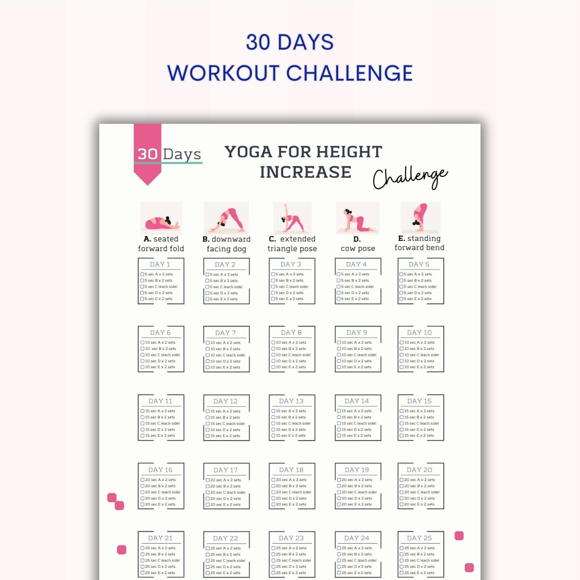 30 Day Yoga Challenge Yoga for Height Increase Health Goal - Etsy