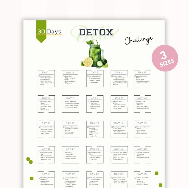 Detox Challenge| Detox Recipe| Healthy Eating Tracker| Detox Drinks |wellness Journal |nutrition ...