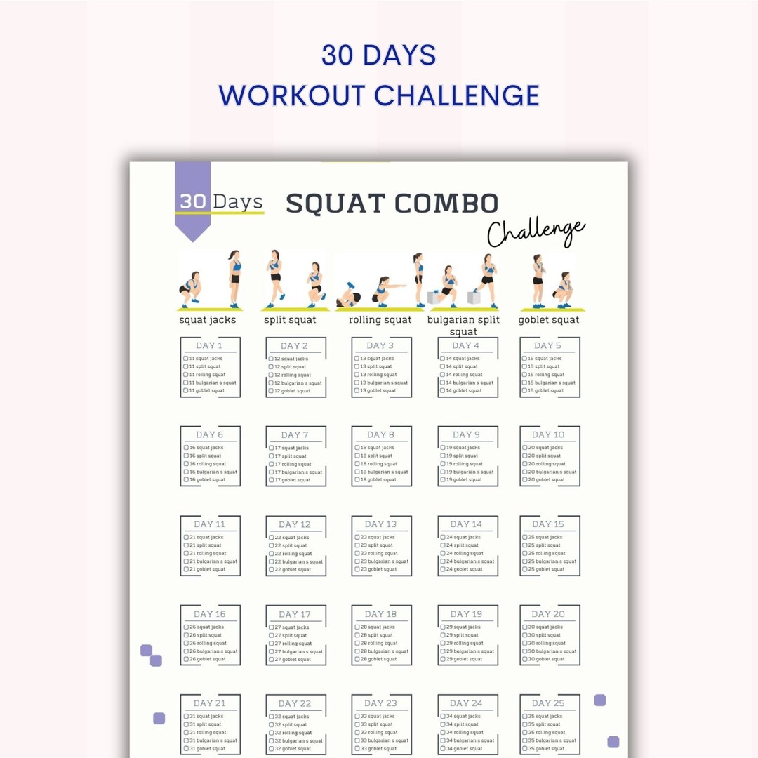 30 Day Squat Combo Challenge Home Workout Strengthen Lower Body Butt ...