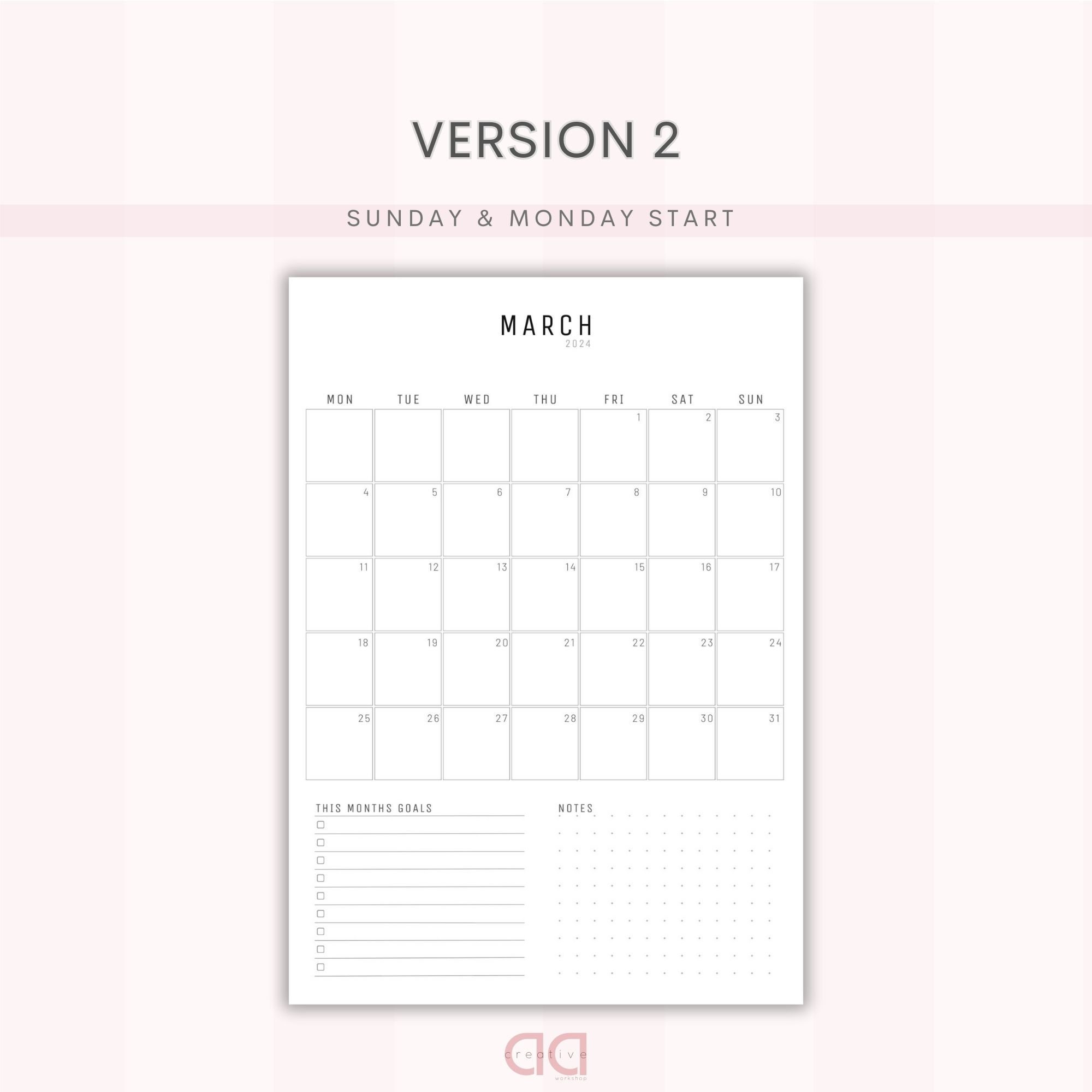 2024 Monthly Calendar One Year Calendar Minimalist Calendar Simple ...