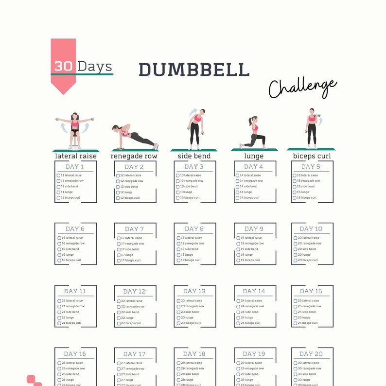 30 Day Dumbbell Challenge Home Workout Fitness Tracker - Etsy