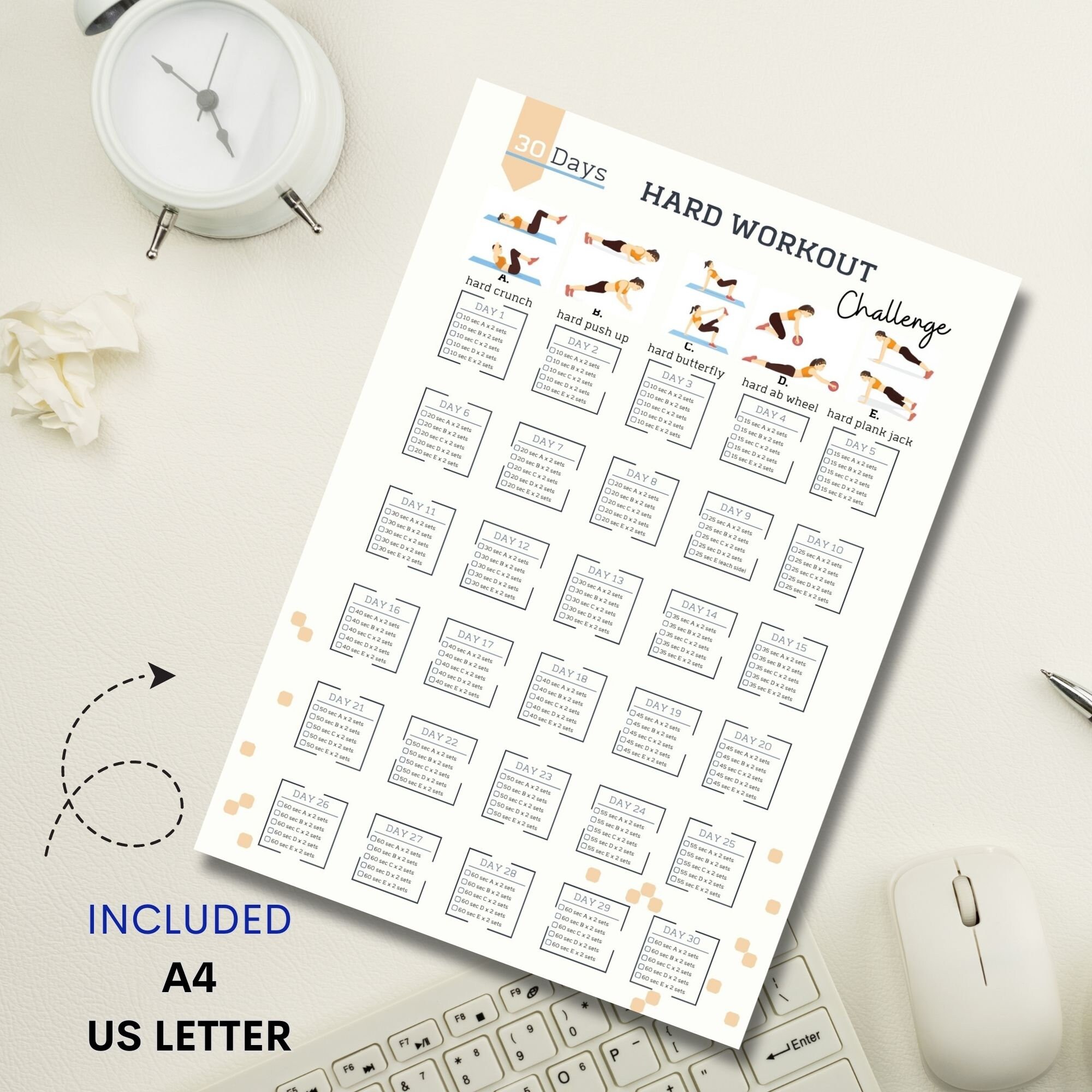 30 Day Hard Workout Challenge Workout Digital Reshape Summer Body 10 ...