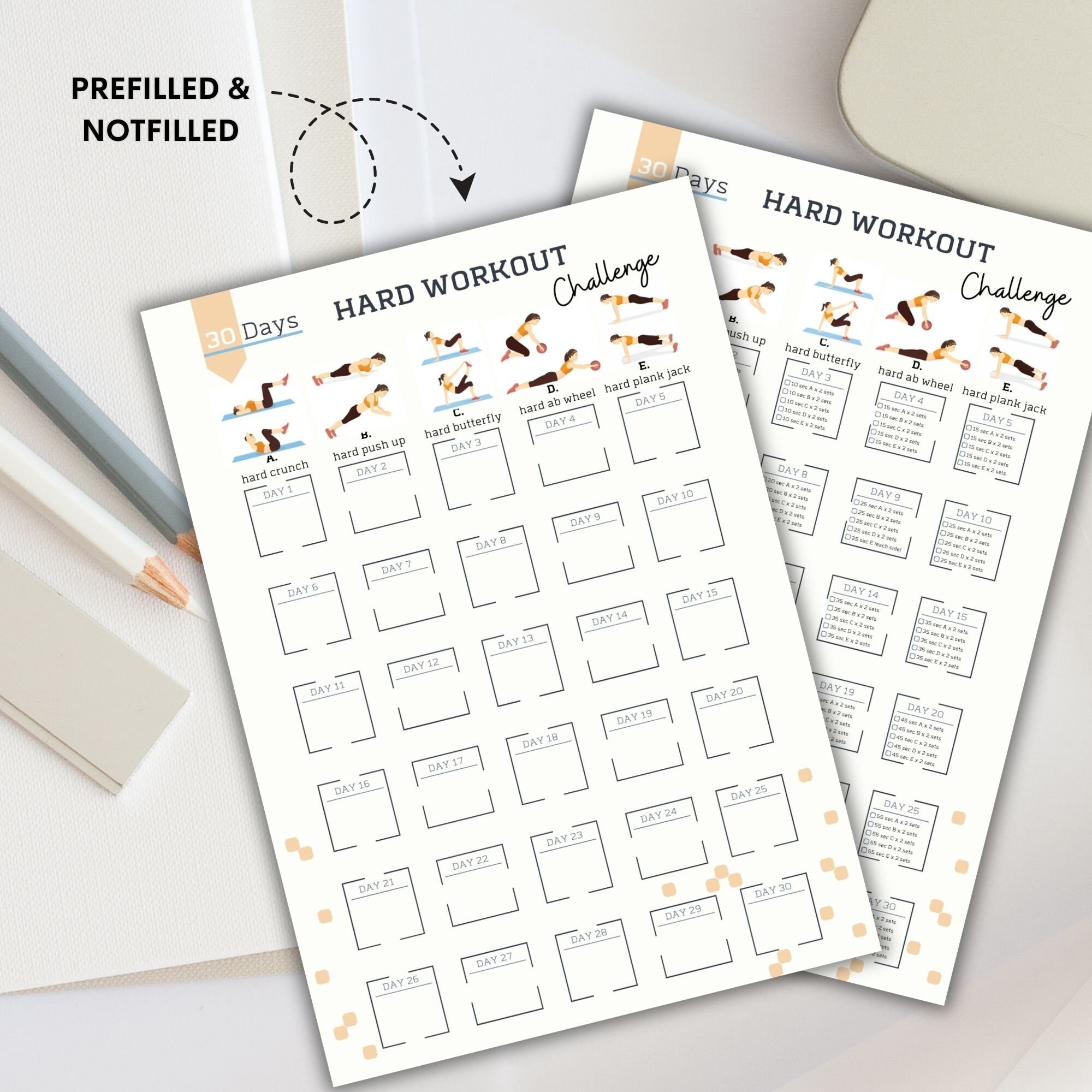 30 Day Hard Workout Challenge Workout Digital Reshape Summer Body 10 ...