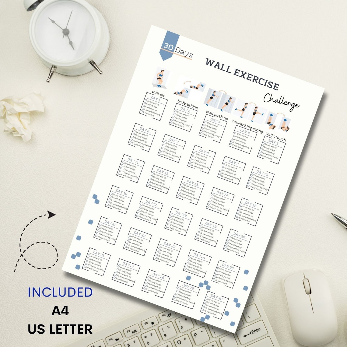 30 Day Wall Exercise Challenge Wall Pilates Workout - Etsy