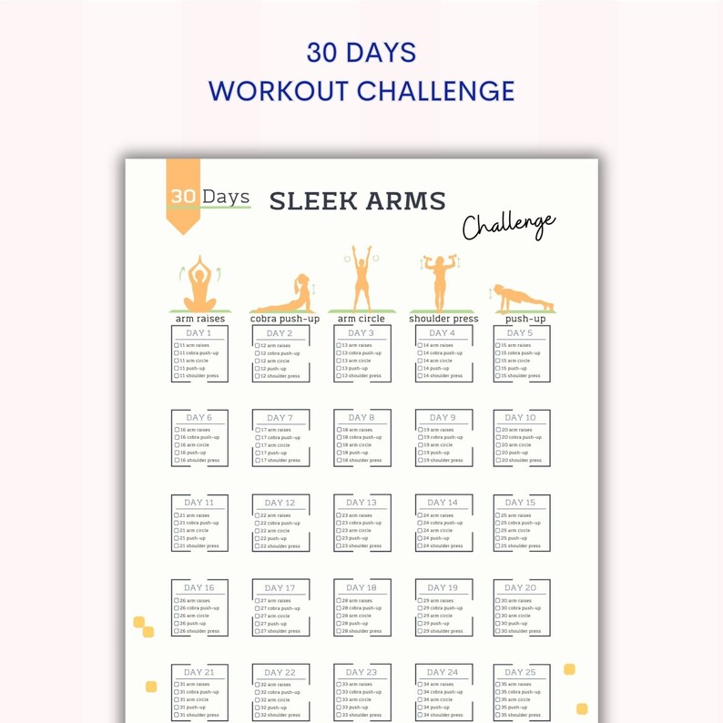 30 Day Sleek Arm Challenge Home Workout Fitness Tracker Arm Beauty ...