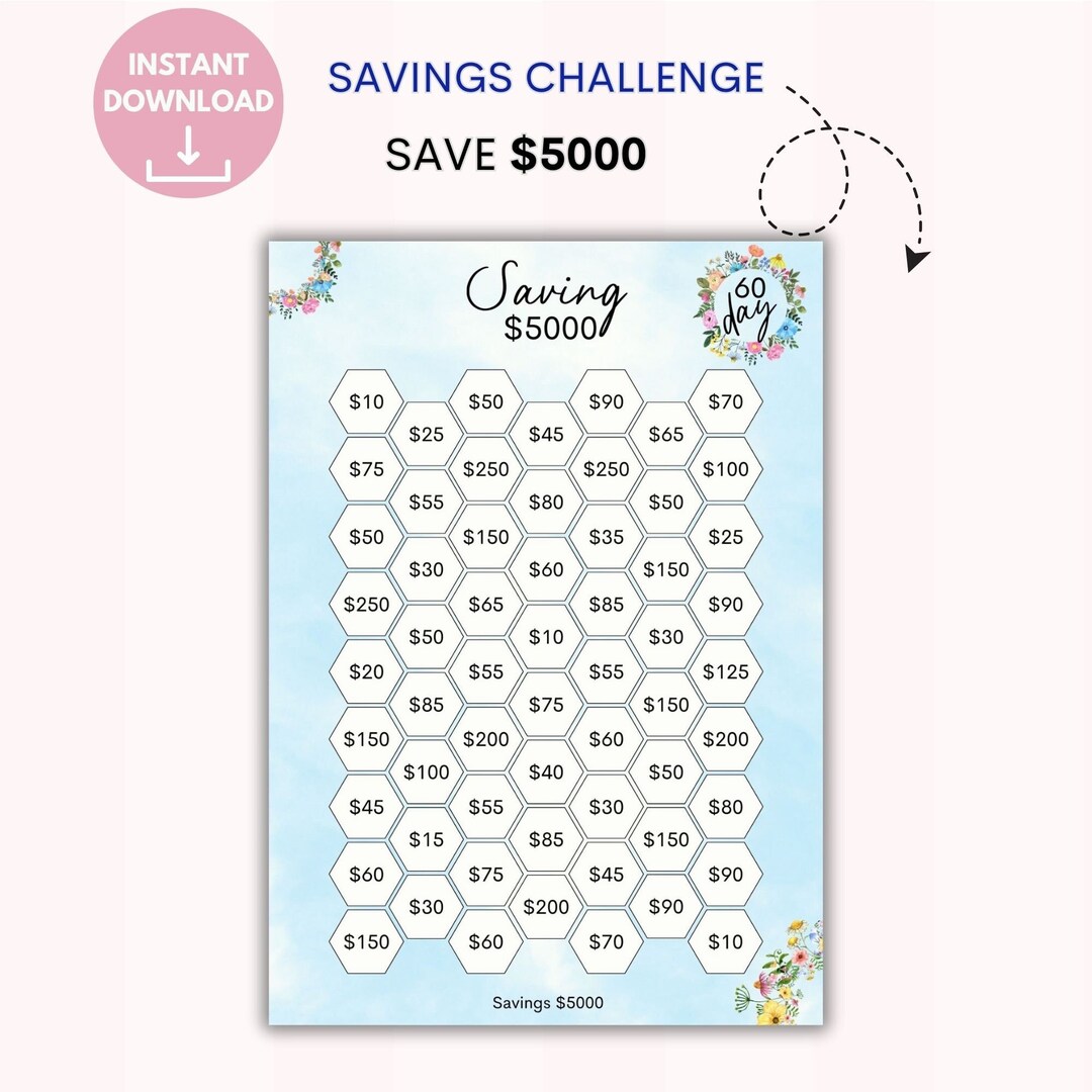 Save 5K in 60 Day Challenge | Money Saving | Budget Saving Tracker ...