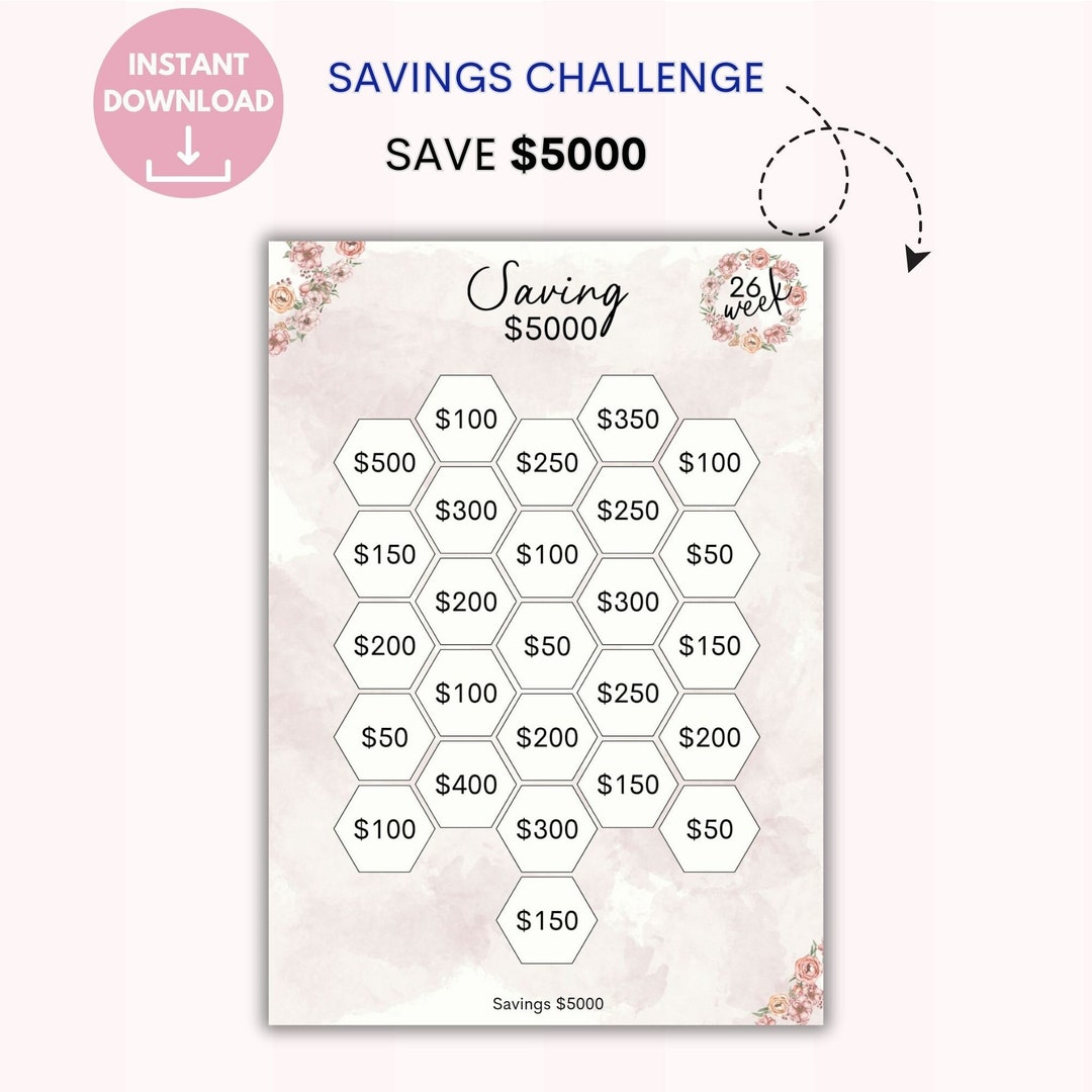 Save 5000 Dollars in 26 Week Challenge | Moneybox Gift | Budget Saving ...