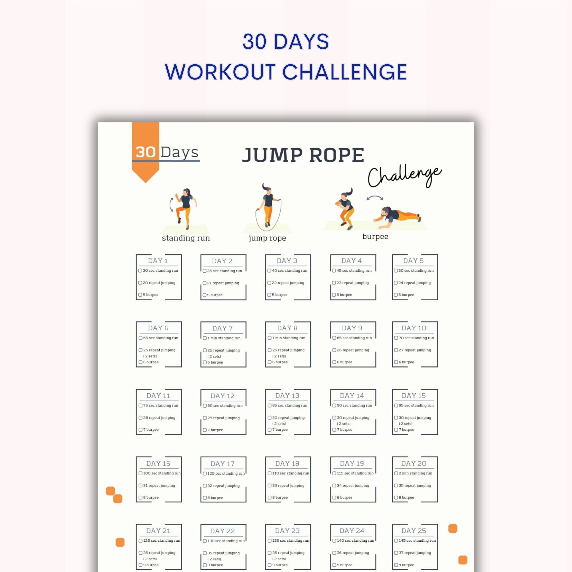 30 Day Jump Rope Challenge House Workout Bodybuilding Tracker Digital ...