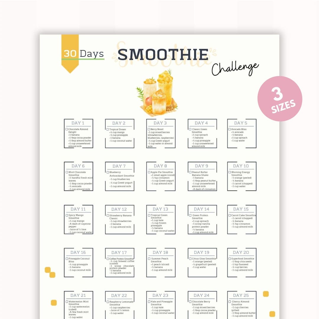 Smoothie Challenge| Healthy Eating Tracker | Smoothie Recipe | Digital ...
