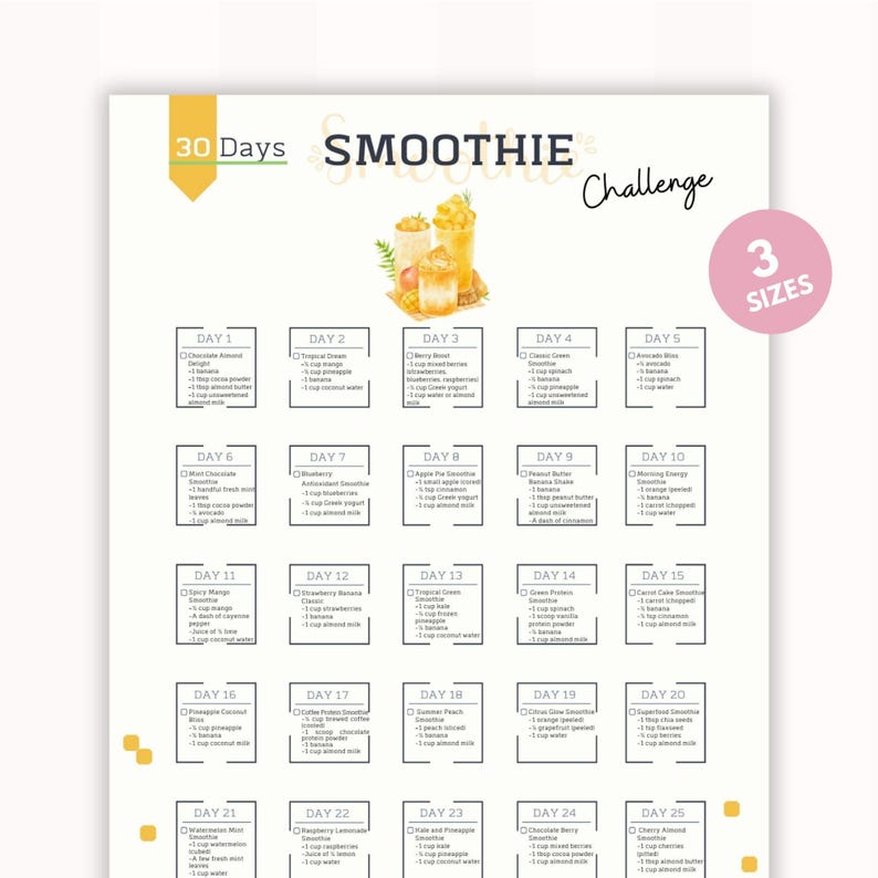 Smoothie Challenge| Healthy Eating Tracker | Smoothie Recipe | Digital ...