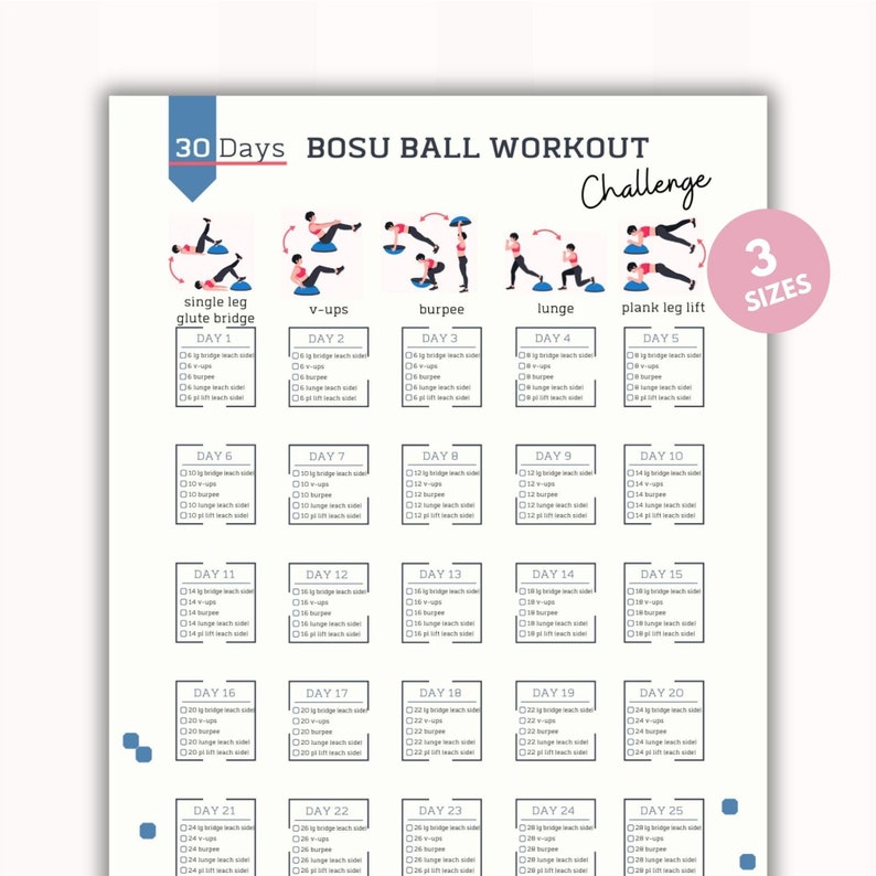 30 Day Bosu Ball Exercise Challenge | Workout Digital | Reshape Summer ...