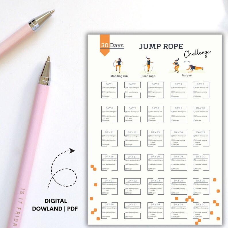 30 Day Jump Rope Challenge House Workout Bodybuilding Tracker Digital ...