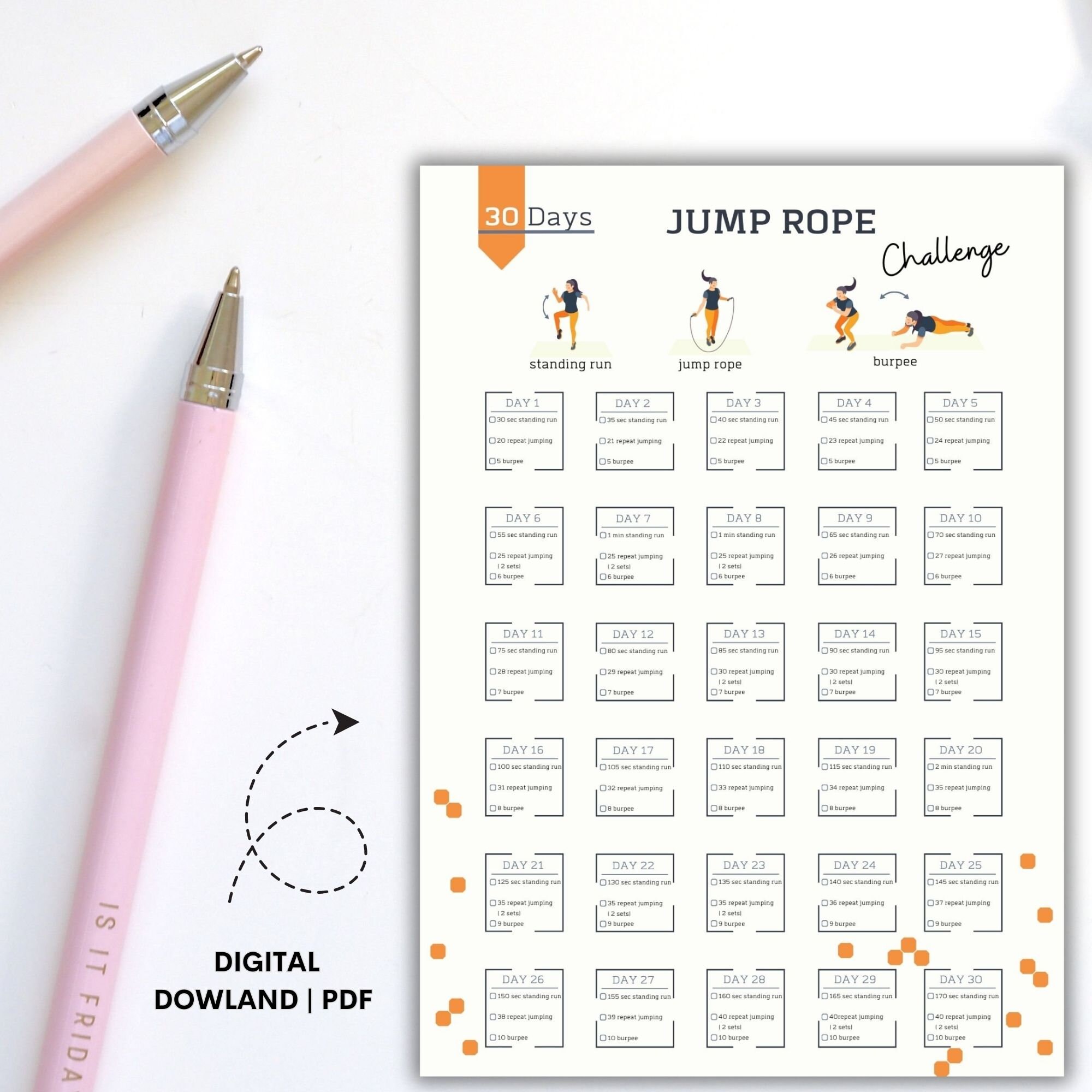 30 Day Jump Rope Challenge House Workout Bodybuilding Tracker Digital ...