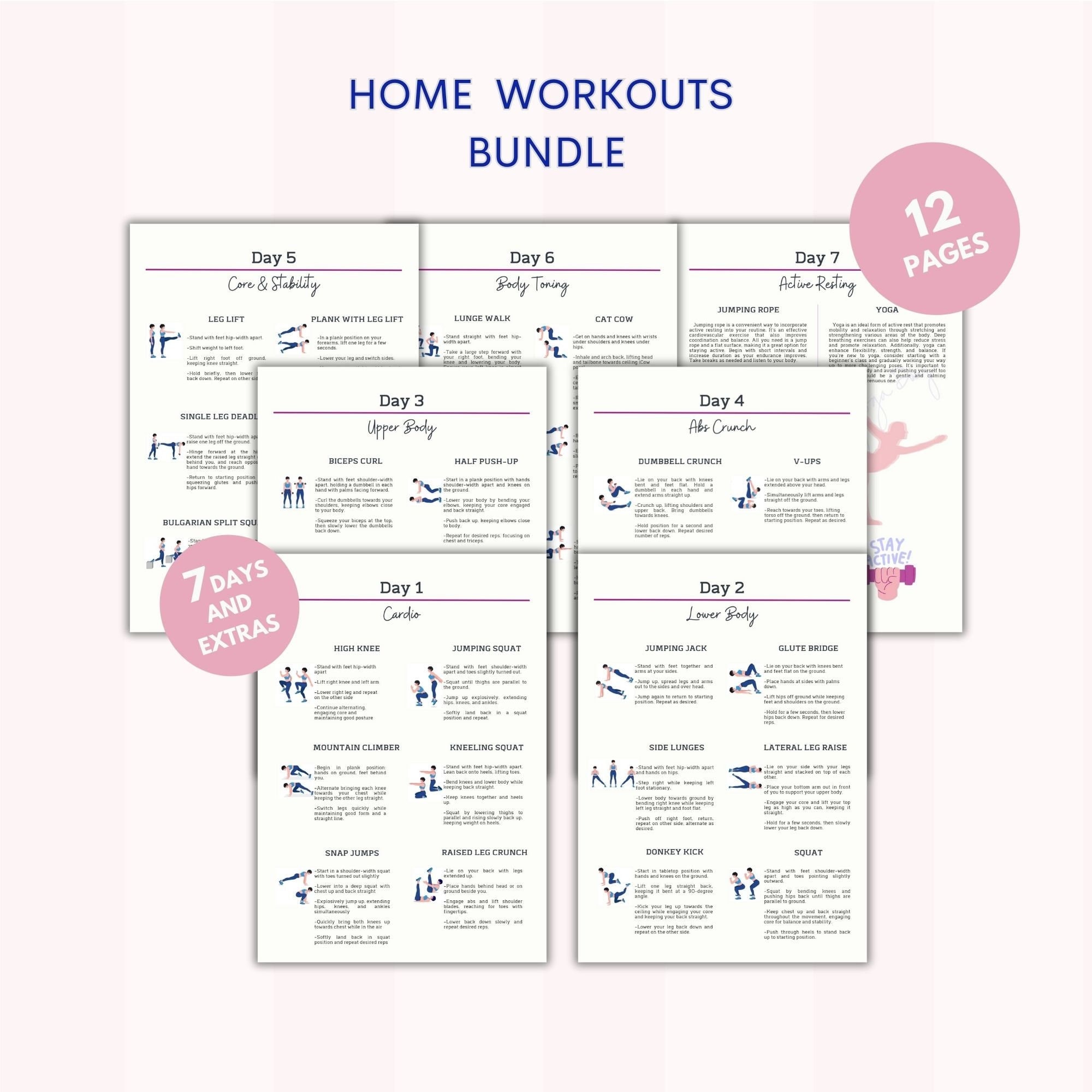 Home Workout Bundle Full Week House Workout Bodybuilding Tracker A Week ...