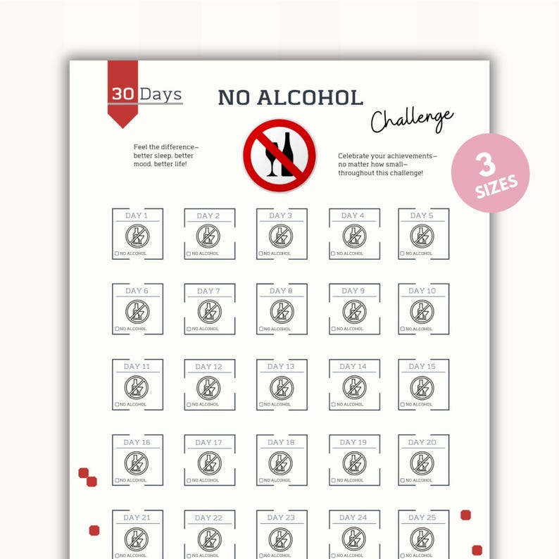30-day No Alcohol Challenge Tracker: Health Habit (digital Download) - Etsy