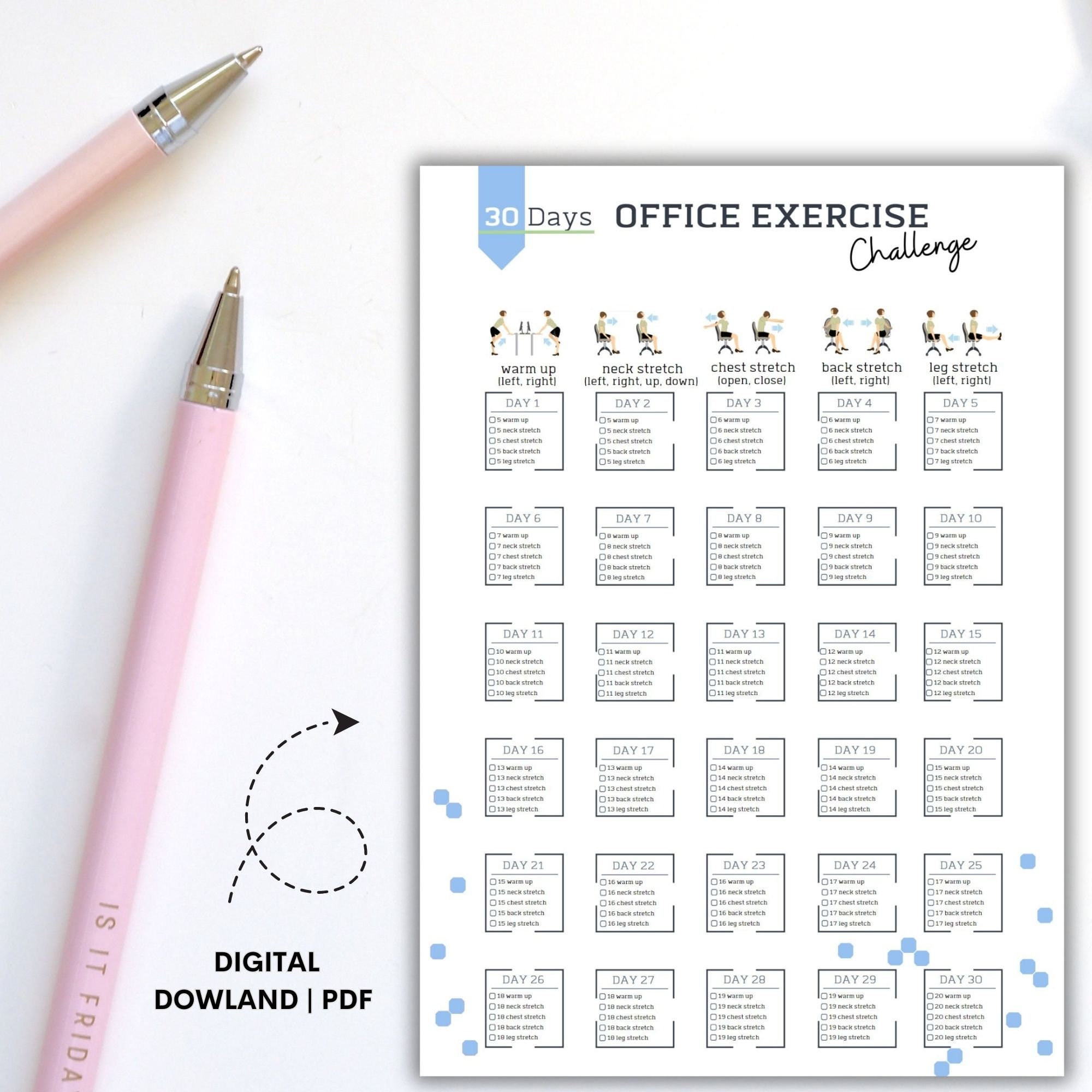 30 Day Office Exercise Challenge Should Neck Exercise desk Yoga Office ...