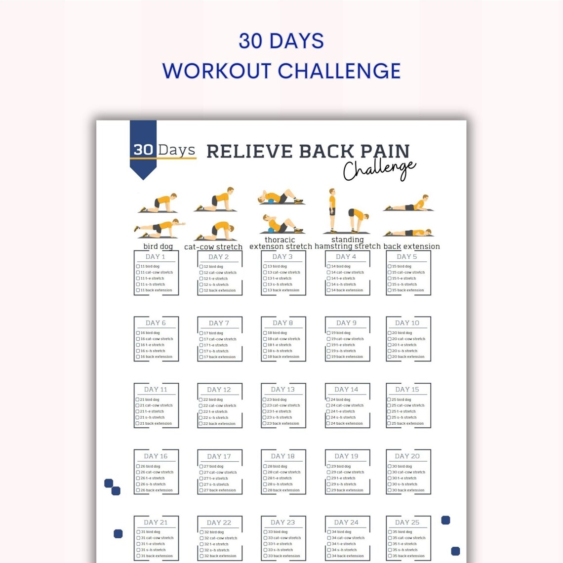 30 Day Relieve Back Pain Challenge Digital Workout Guide Workout ...
