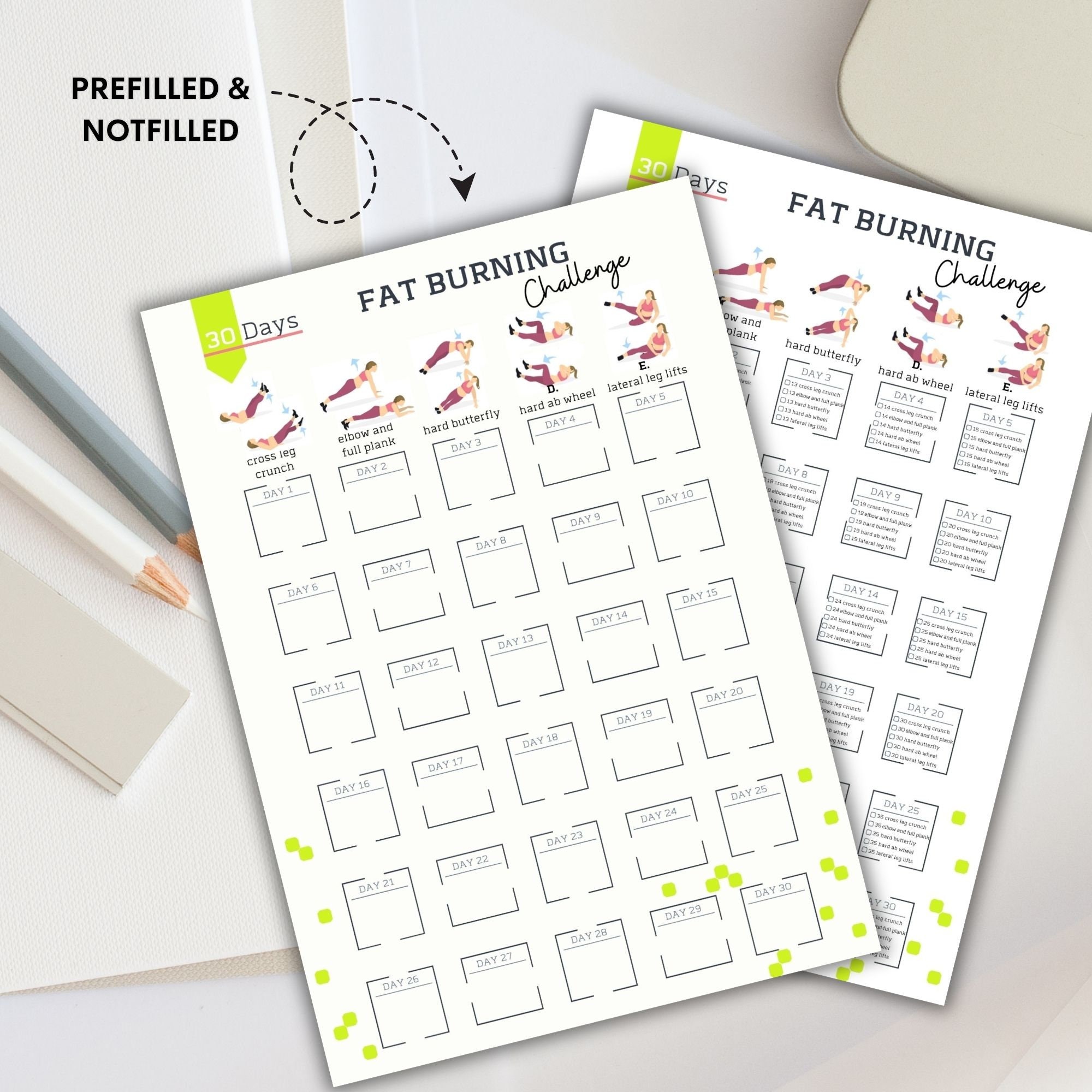 30 Day Fat Burning Challenge Fat Burning Exercises Workout Digital Reshape Summer Body Exercise ...