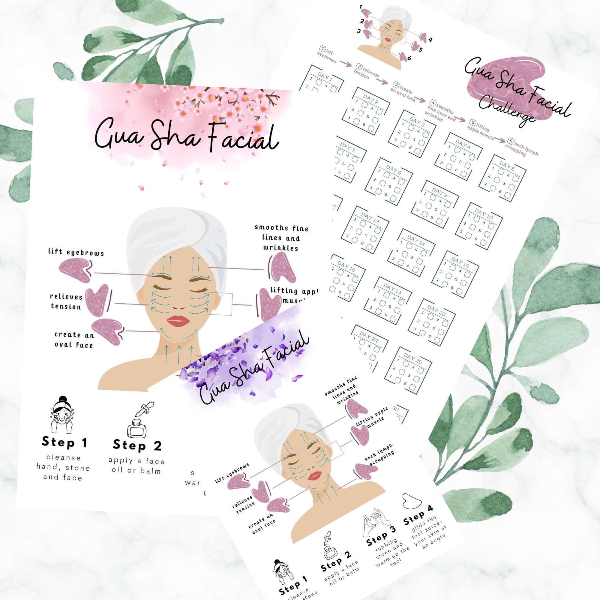 Gua Sha Facial Guide Diagram Card Beauty Care Guide Digital Download ...