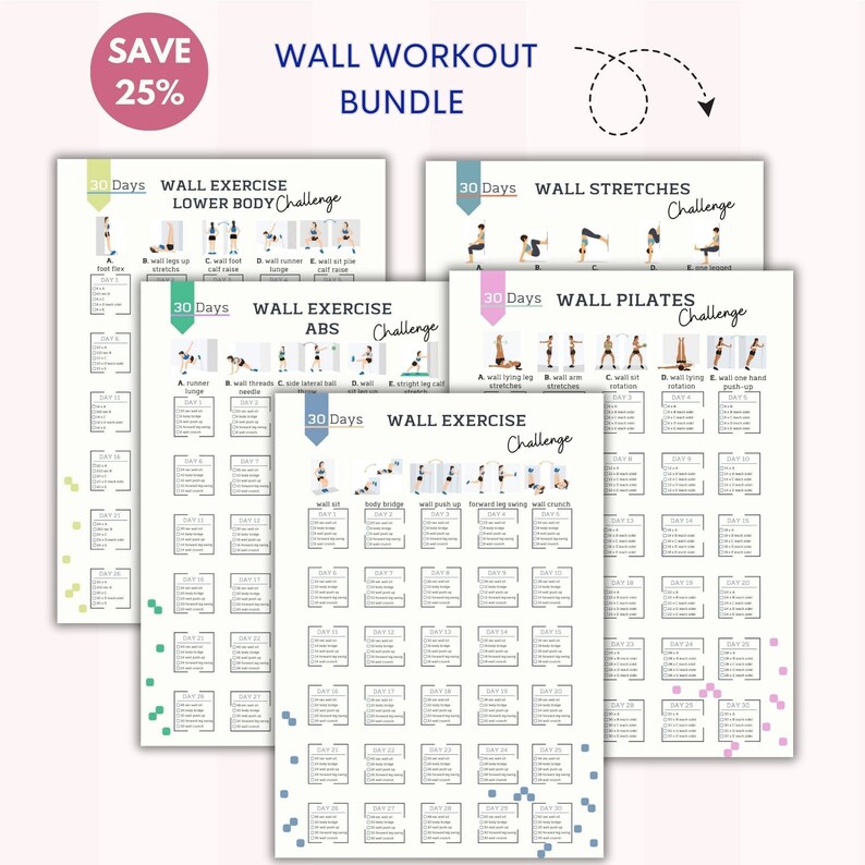 Wall Workout Bundle wall Exercise wall Pilates 30 Day - Etsy UK