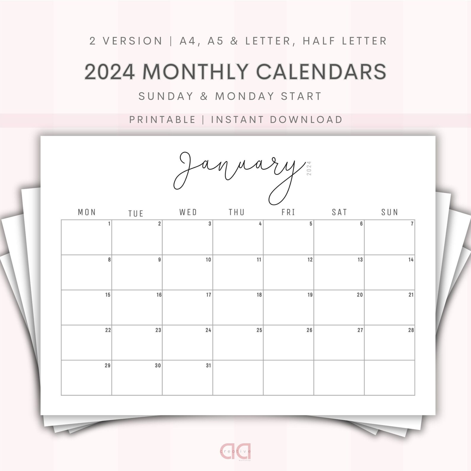 2024 Monthly Calendar, 2024 Monyhly Planner, 12 Months at a Glance ...