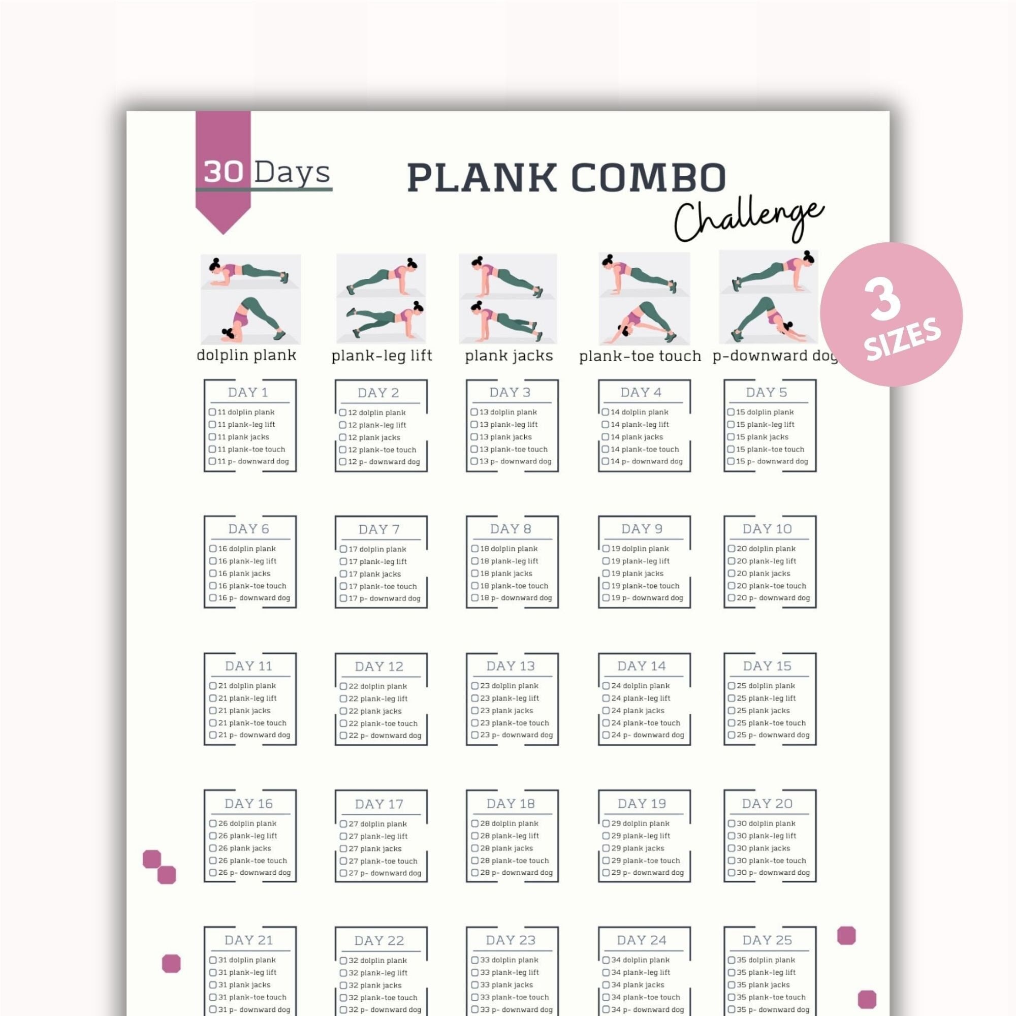 30 Day Plank Combo Challenge | Home Workout | Digital Fitness Tracker ...