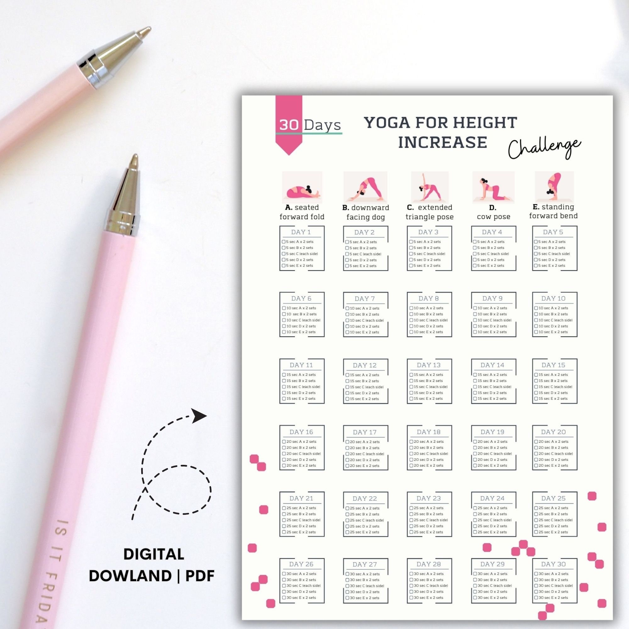 30 Day Yoga Challenge Yoga for Height Increase Health Goal - Etsy